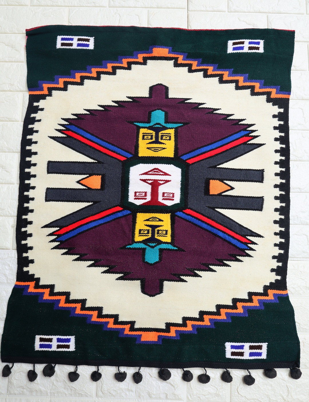 Vintage Ecuador Ceremonial Masks Wall Hanging Rug Tapestry. Ecuadorian ...