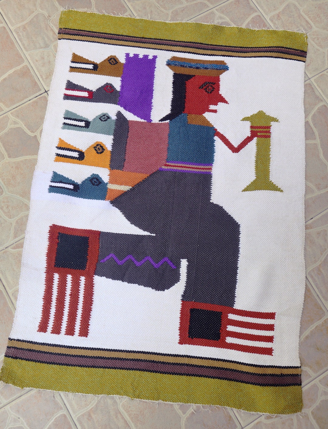 Vintage Ecuador Inca Dance Warrior Wall Hanging Rug Tapestry ...