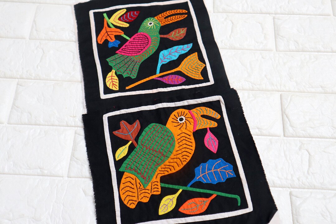 Vintage Panama Mola Applique: Toucan Bird & Flower Embroidery Textile ...