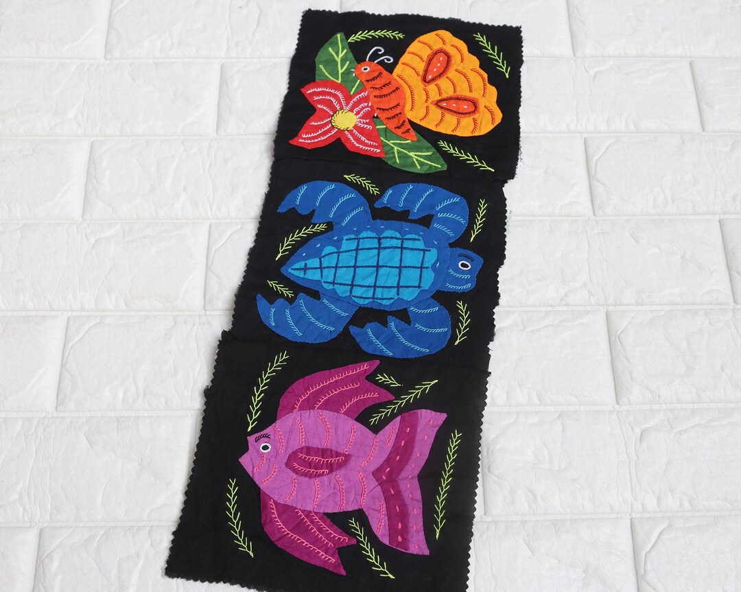 Vintage Panama Mola Applique Butterfly Turtle Angelfish Motif Hand ...