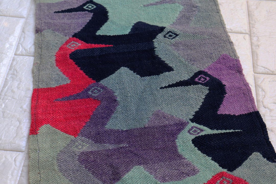 Vintage Ecuador Bird Motif Tapestry Wall Hanging Hand Woven Kilim Rug ...