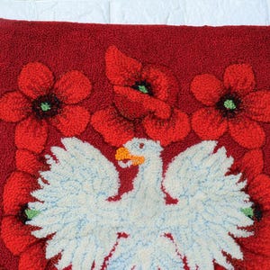 Vintage Hooked Rug Poland Symbols White Eagle Red Poppy Wall Hanging ...