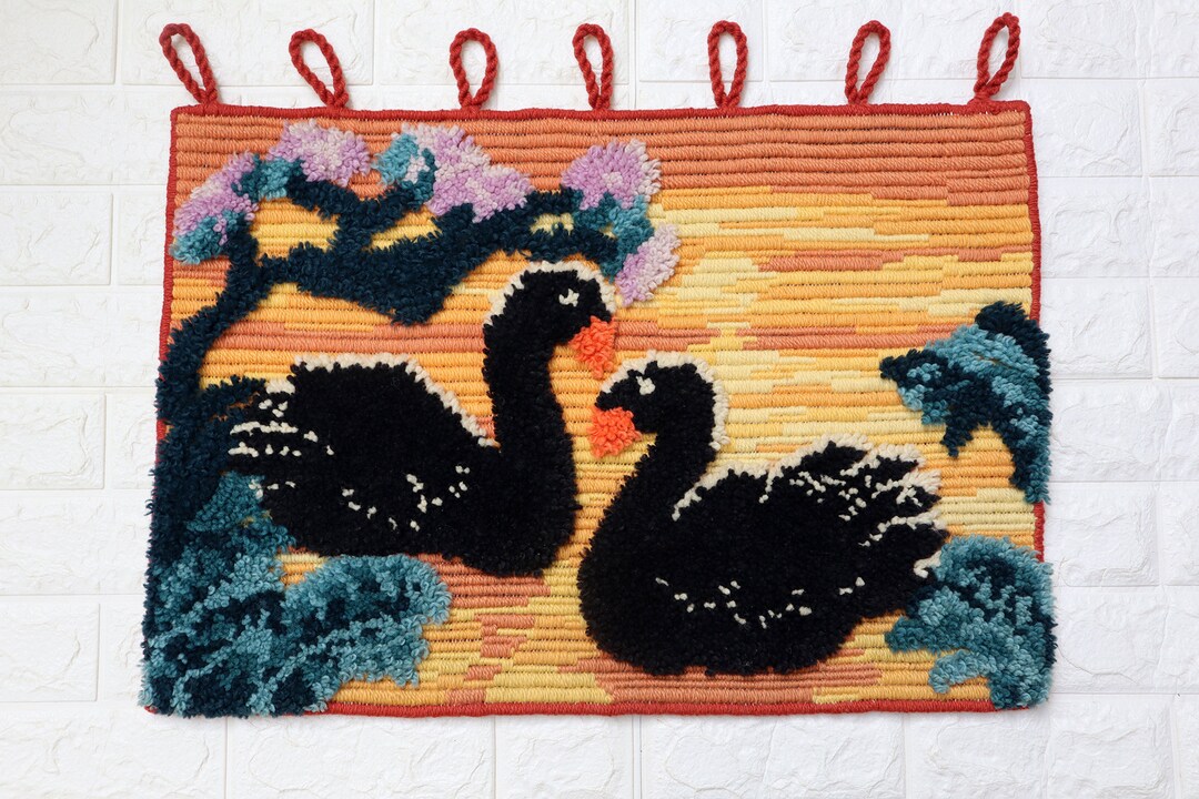 Vintage Germany Junghans Wolle Hand Knotted Wool Rug Black Swan Pattern ...