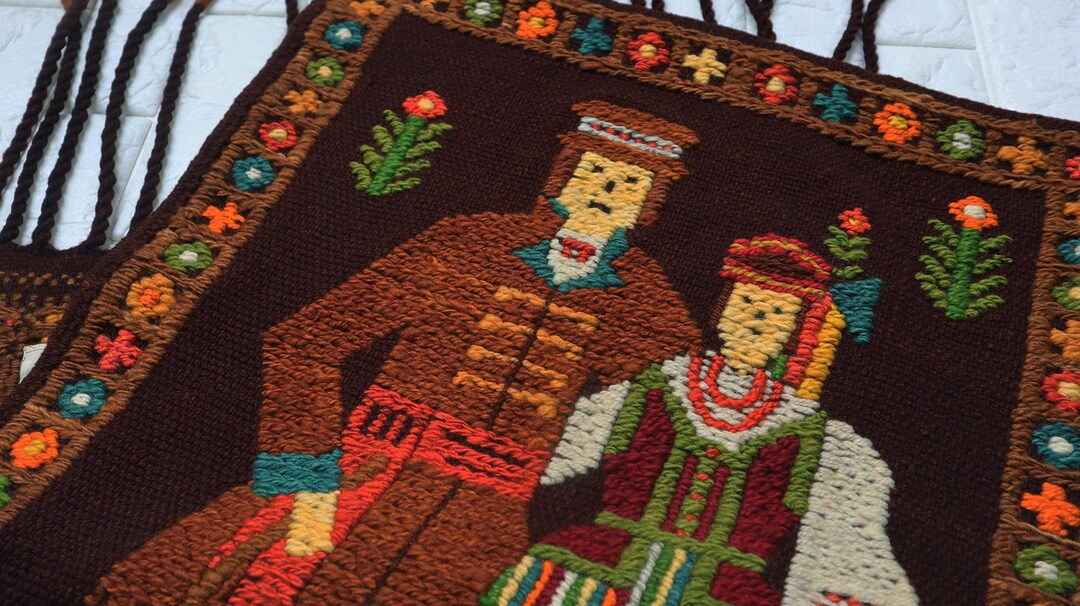 Vintage Polish Cepelia Charming "kurpie Couple" Hand Woven Wall Hanging ...