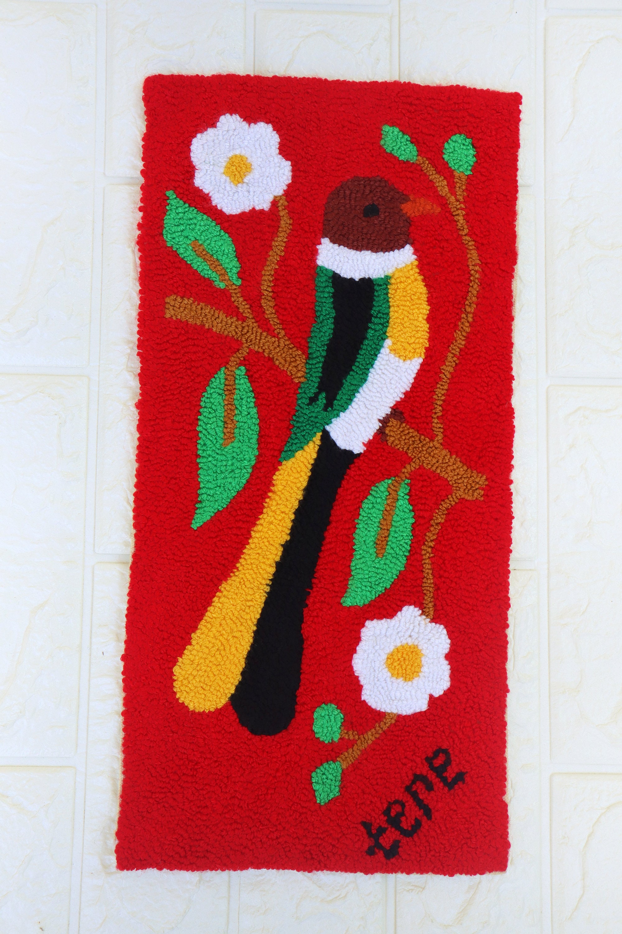 Venezuela Vintage Teresa Gonzalez Tere Hooked Rug Colorful Bird Motif ...