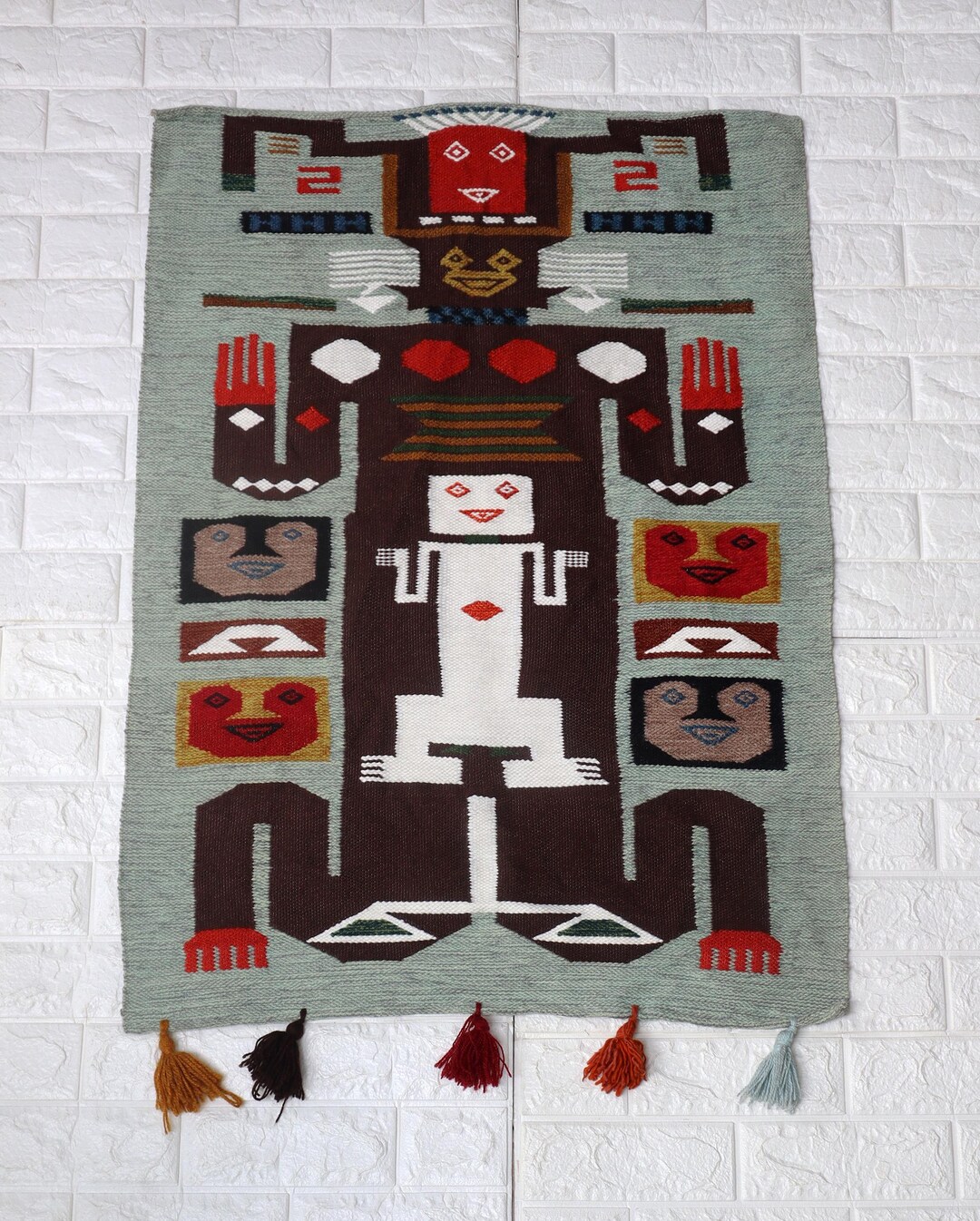 Vintage Ecuadorian Wool Tapestry: Inca Warrior Dance, Folk Art Wall ...