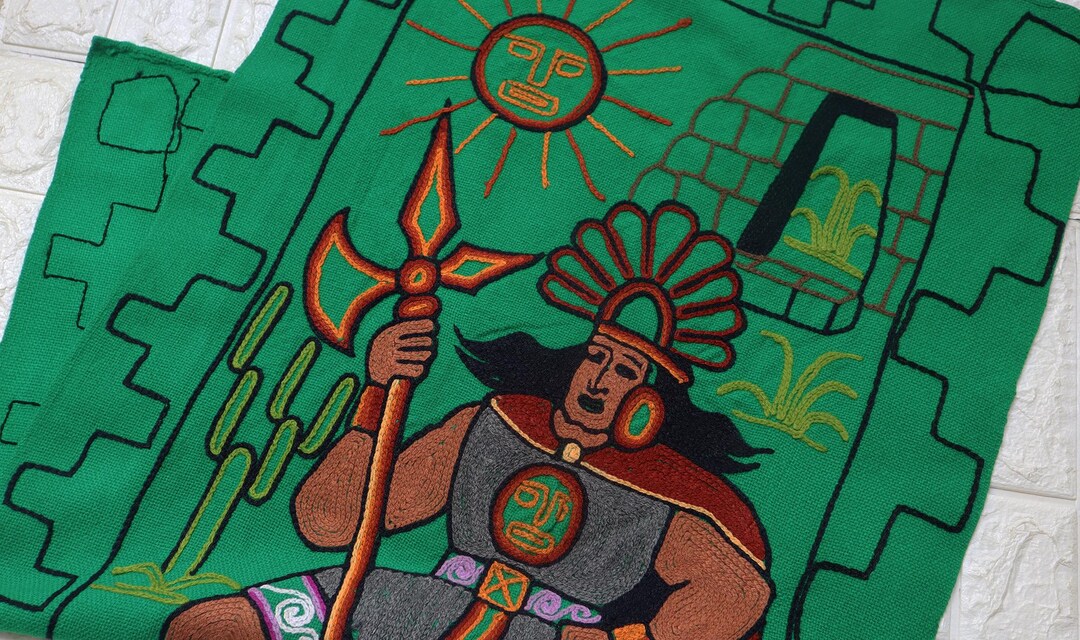Vintage Peruvian Wall Hanging Inca Warrior Wool Embroidery Tapestry ...