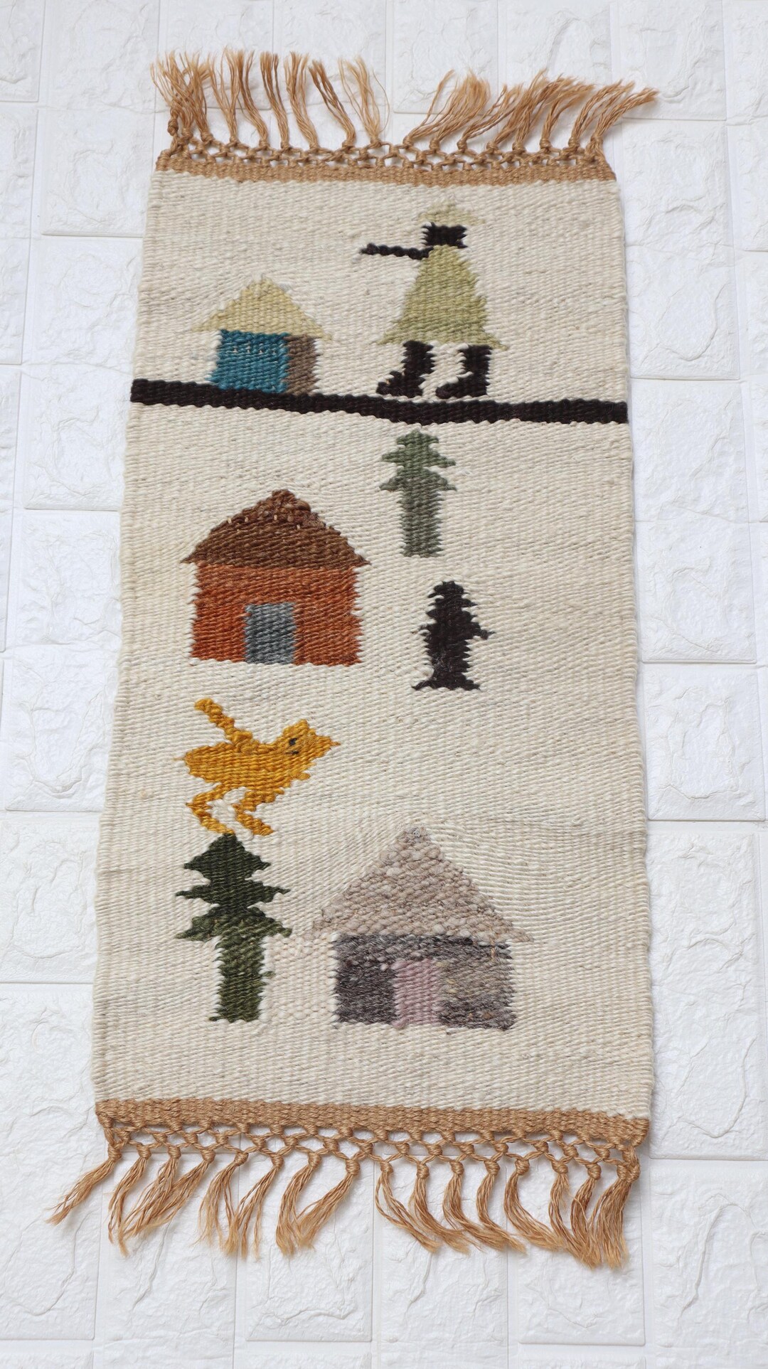 Vintage Lesotho Wool Rug Weaving Village Lifestyle Southern Africa Hand ...