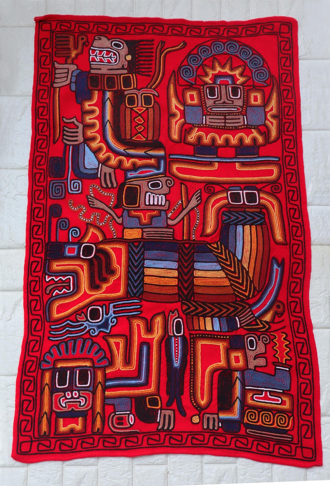 Vintage Peruvian Inca Gods Embroidery Folk Art Wall Hanging Uros ...