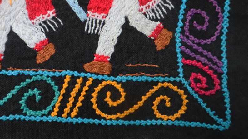Vintage Mexican Story Cloth Embroidery: Folk Art Tapestry Wall Hanging ...