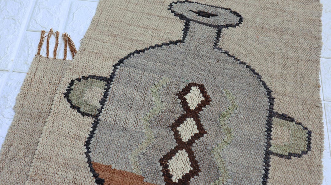 Vintage Peruvian Inca Bottle Pattern Hand Woven Wool Table Runner Rug ...