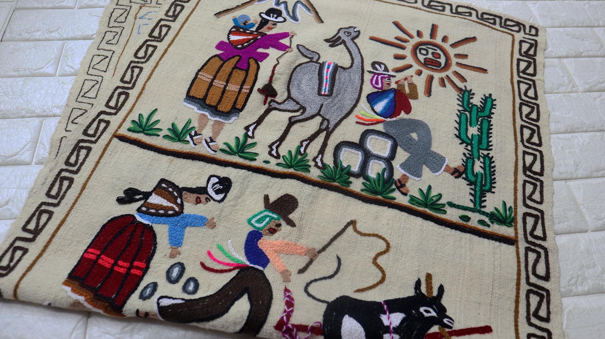 Vintage Handmade Peruvian Embroidery Wool Tapestry Uros Islands Folk ...