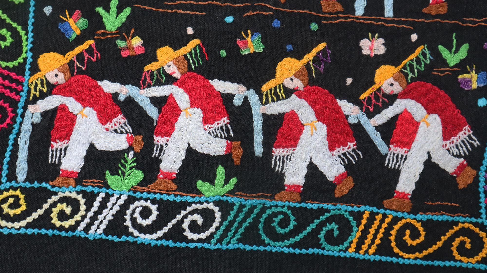 Vintage Mexican Story Cloth Embroidery: Folk Art Tapestry Wall Hanging ...