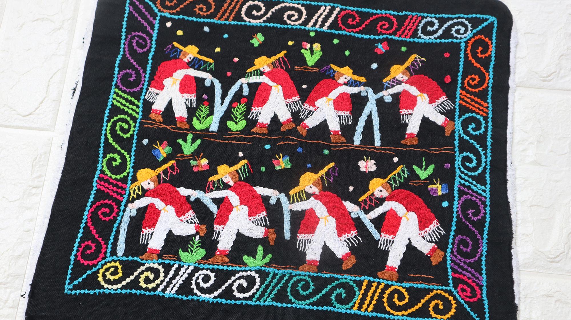 Vintage Mexican Story Cloth Embroidery: Folk Art Tapestry Wall Hanging ...