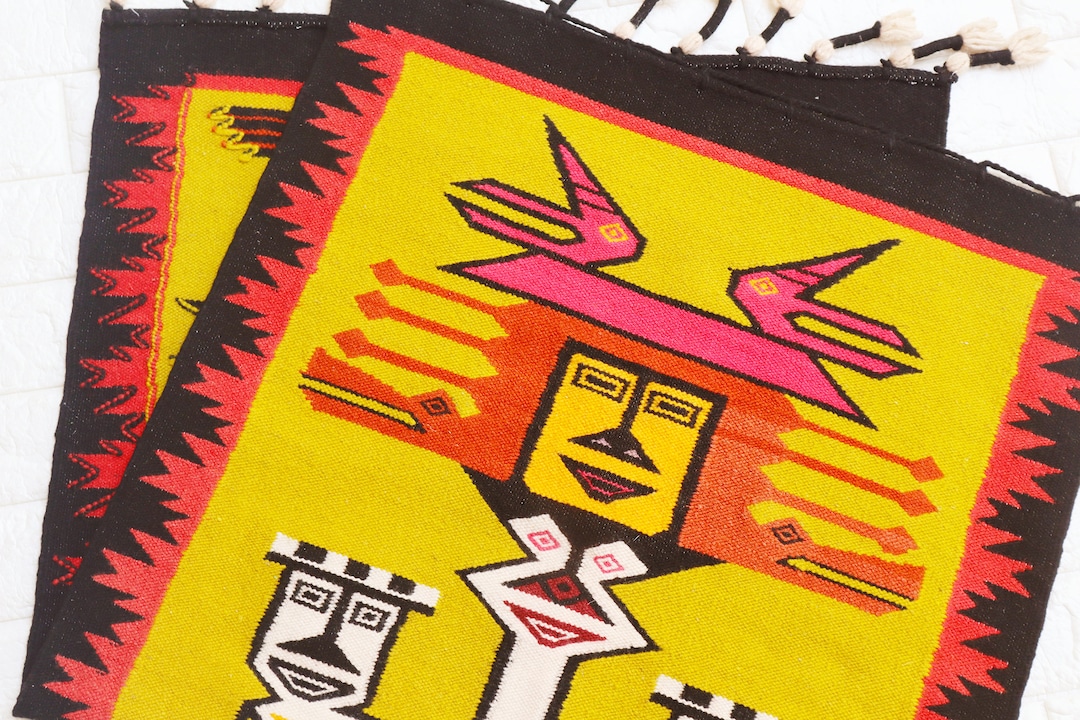 Vintage Ecuador Inca Dance Warrior Pattern Wall Hanging Handwoven Rug ...