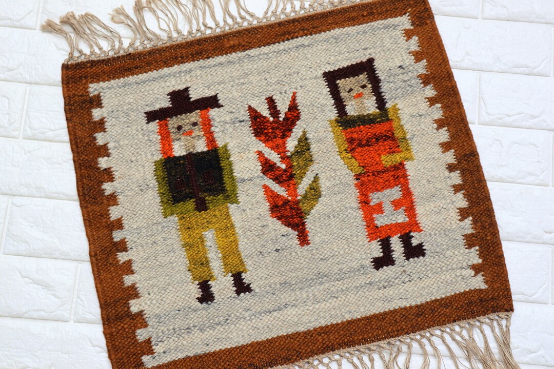 Vintage Polish Cepelia Hand Woven Wall Hanging Wool Tapestry Man Woman ...