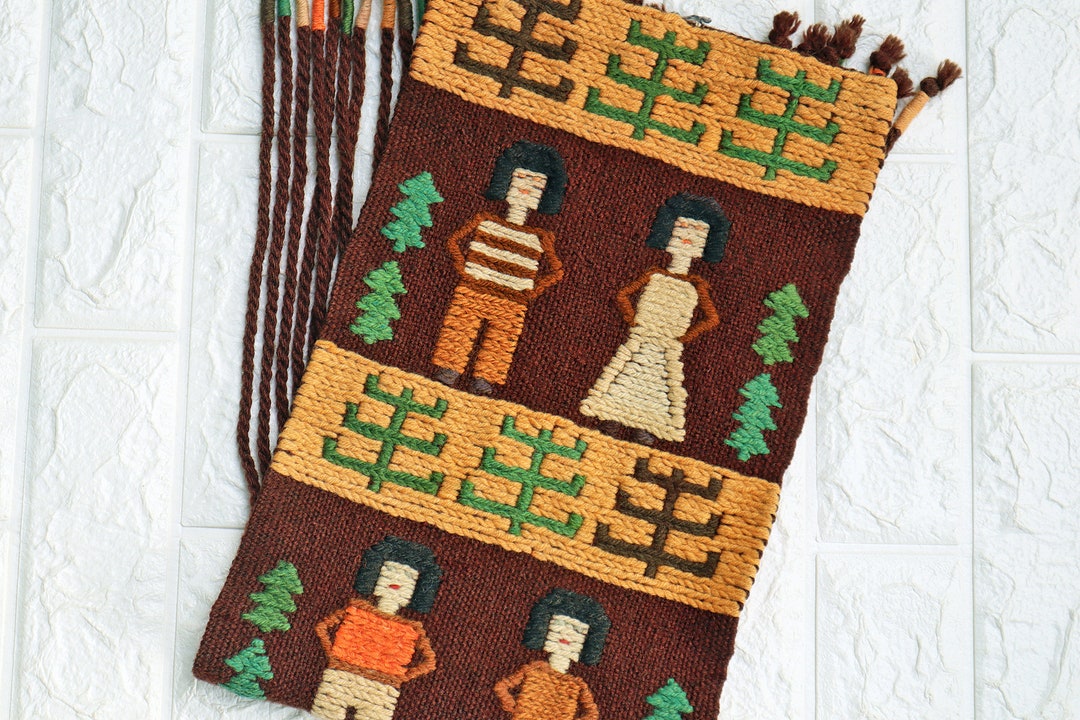 Vintage Polish Cepelia Woven Wall Hanging Wool Tapestry Man and Woman ...