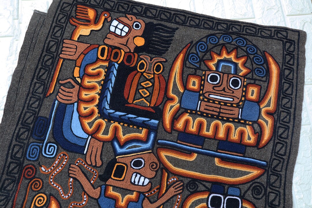 Vintage Peruvian Inca Gods Embroidery Folk Art Wall Hanging Uros ...