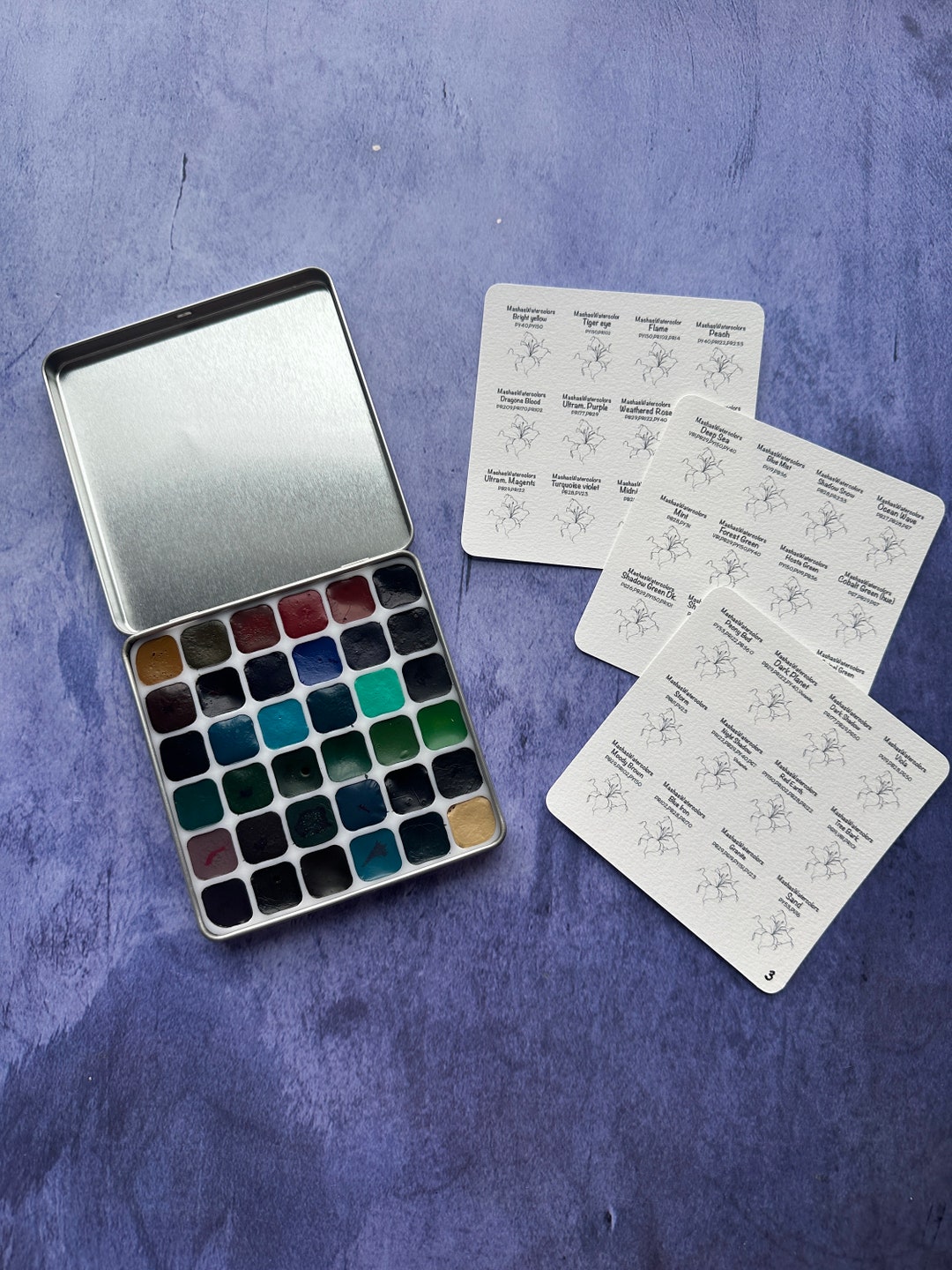 SET 1, SET 2 and 3 Metal Tin Sample Set 36 Colors Granulating Handmade ...