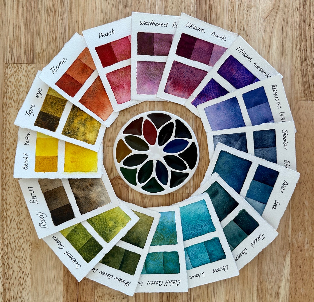 LANDSCAPE CHOICE SET White Glaze Ceramic Watercolor Palette 16 Wells ...