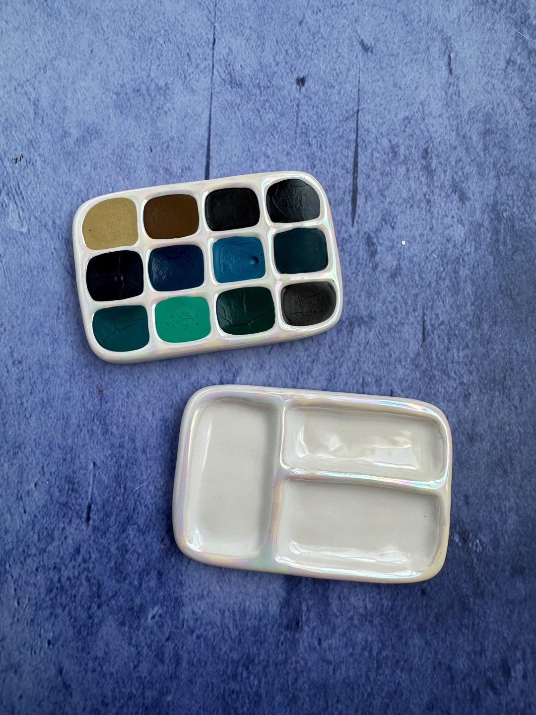 Ceramic Palette Mini Travel Tin OCEAN SET Handmade Granulating ...