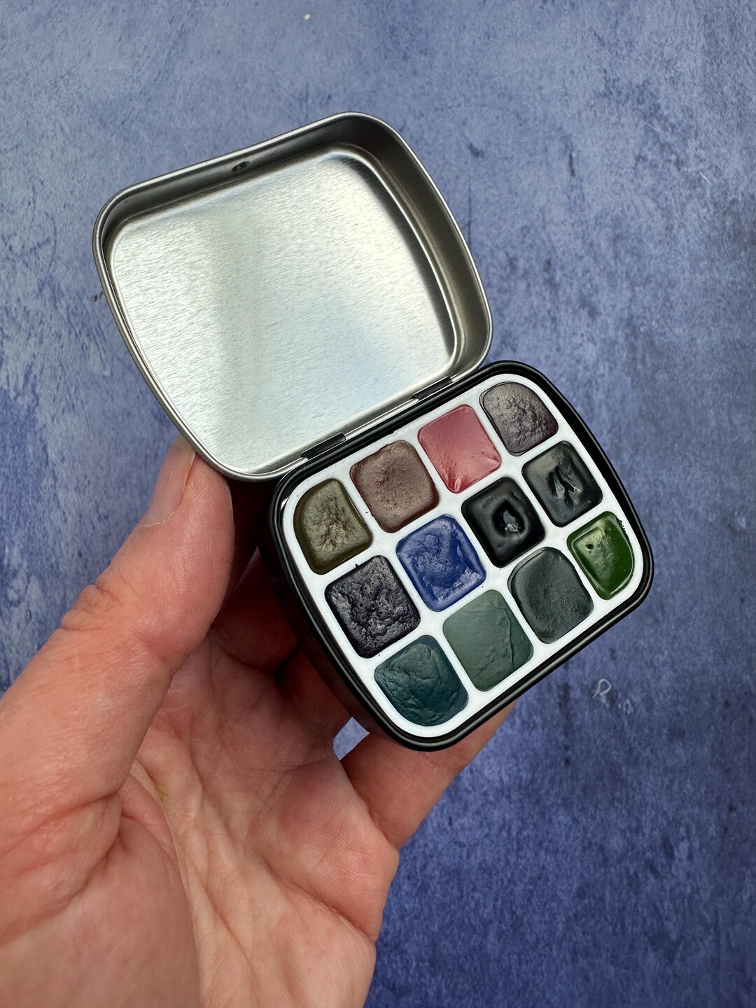 Mini Palette in Metal Tin With ESSENTIAL SET # 1 Handmade Watercolors ...