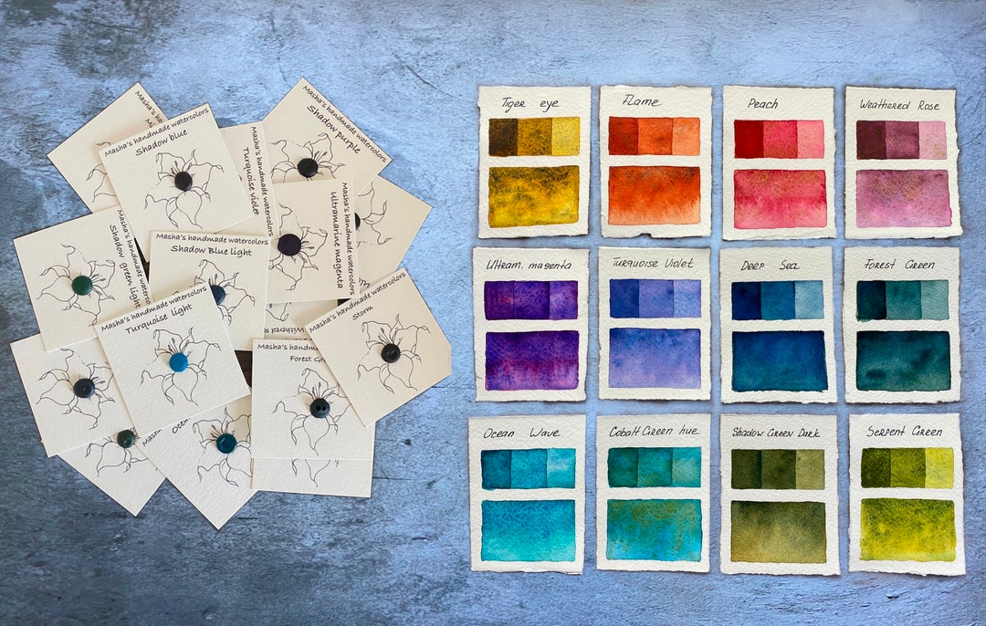 12 Dots , ESSENTIAL SET # 1 Handmade Granulating Watercolor Sample Dots ...