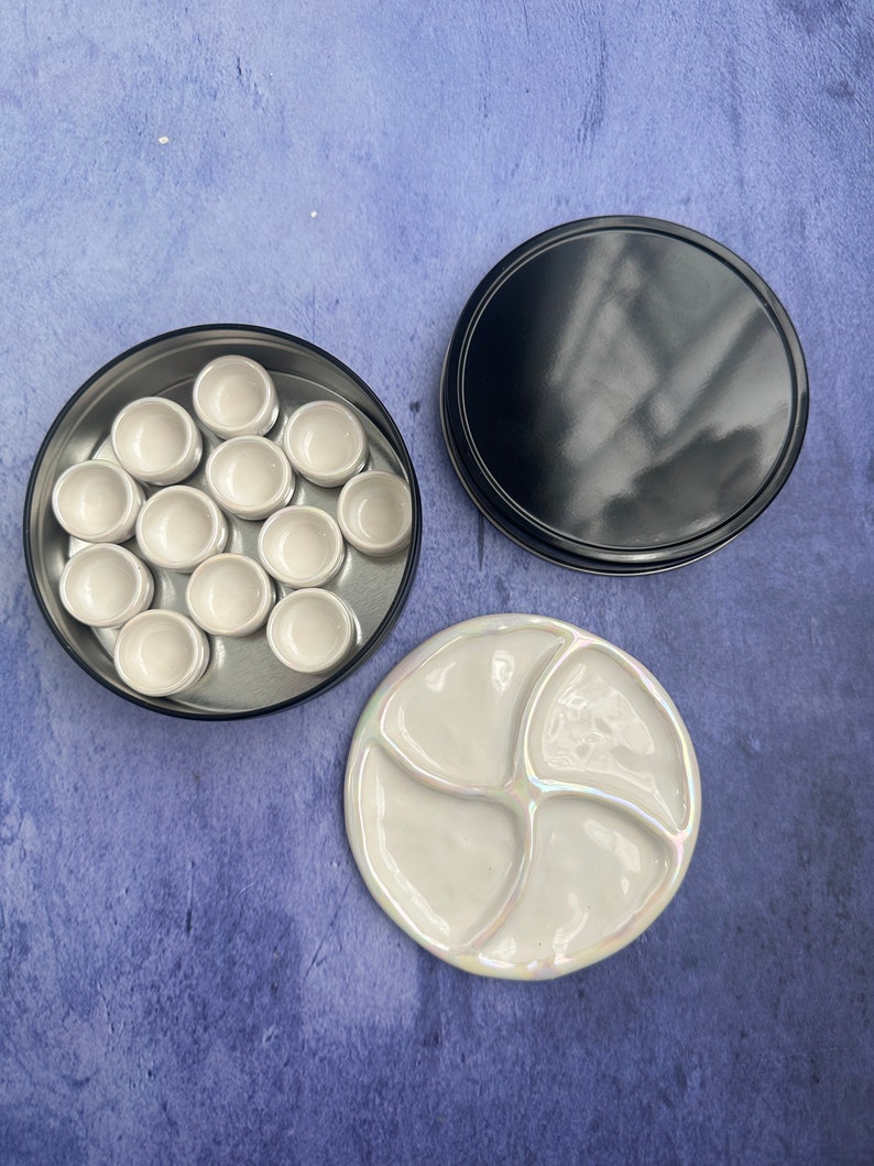 Handmade Ceramic Watercolor Half Pans White With Mother of Pearl Glaze ...