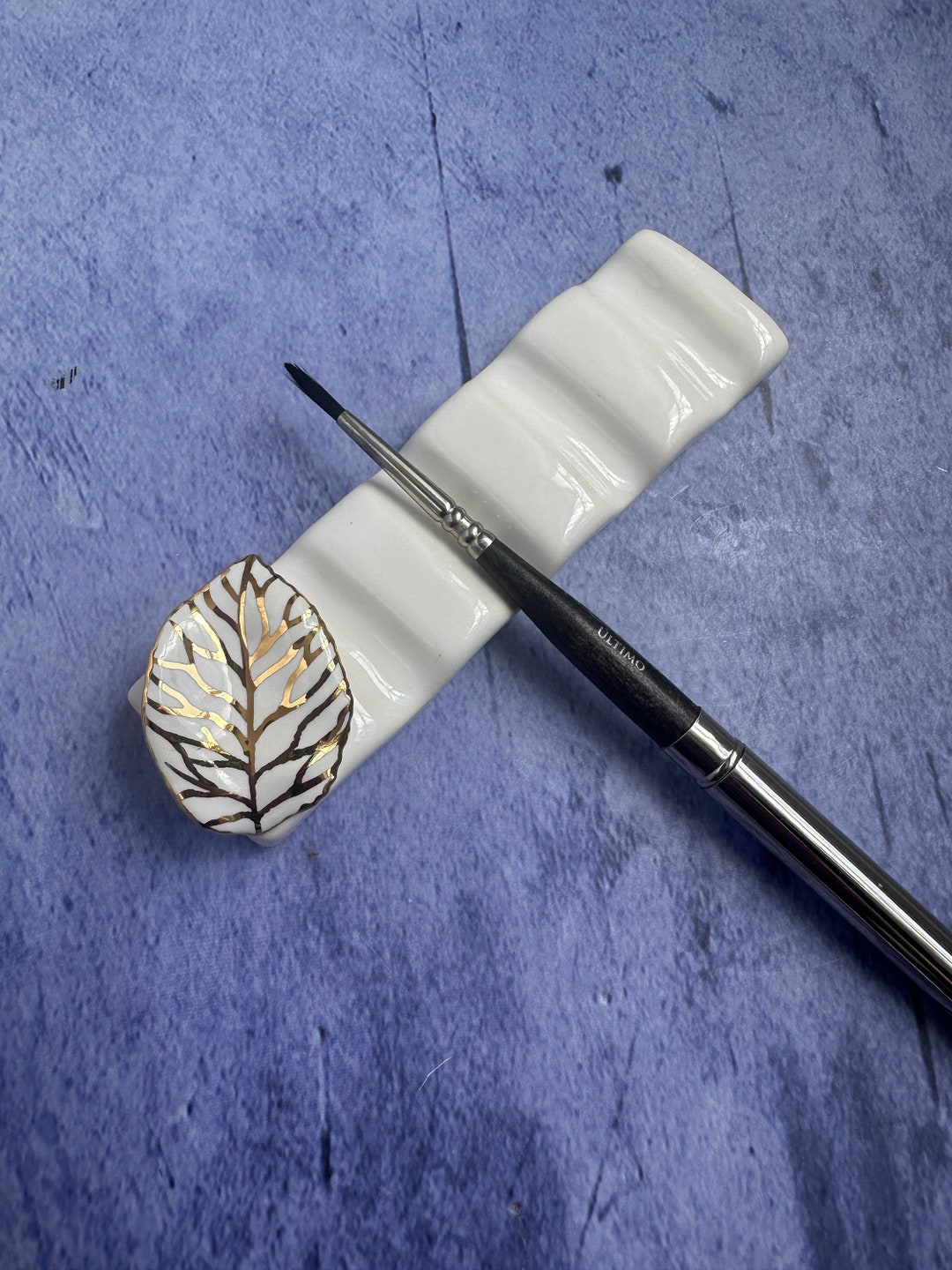 Ceramic LEAF Watercolor Brush Holder/ Brush Rest Large With Gold ...