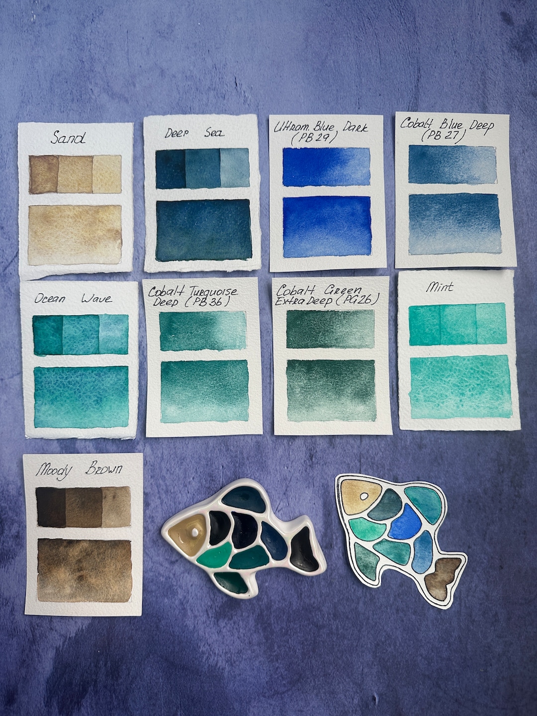 Small Fish Ceramic Palette With OCEAN COLORS Set Handmade Granulating ...
