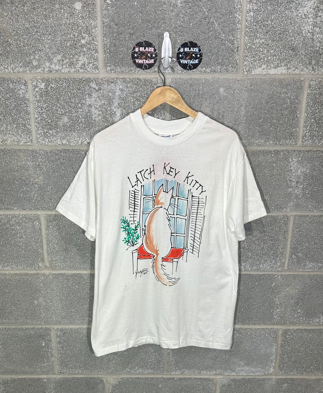 Vintage 1990s Latch Key Kitty Cat Animal Graphic VTG New With Tags T ...