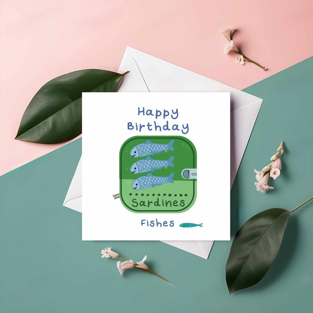 Happy Birthday Best Fishes Card – Funny Sardine Tin Pun Greeting ...