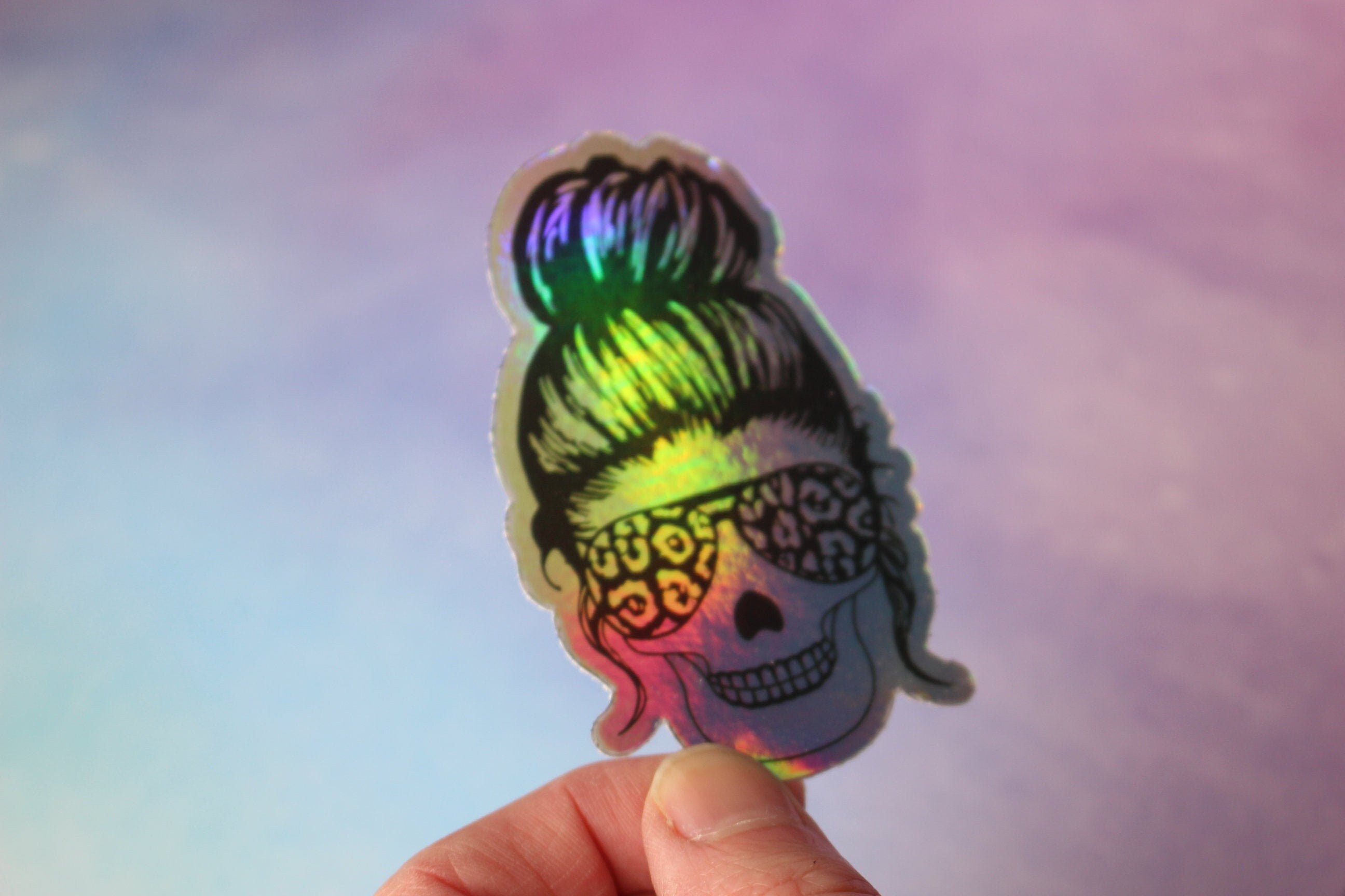 Holographic skull sticker rainbow colourful death skull | Etsy