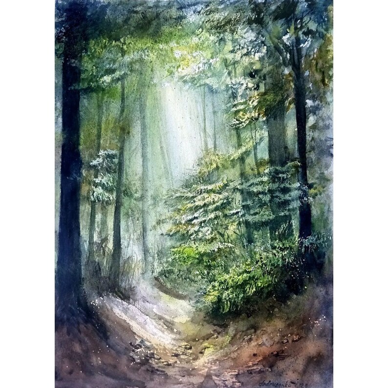 Original Watercolor Painting Enchanted Forest Painting - Etsy