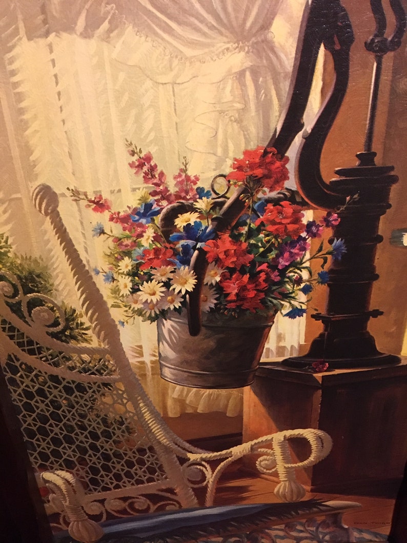 Dan Toigo Framed Lithograph Pump Flowers and Chair | Etsy