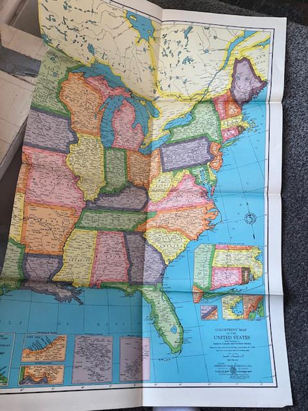 Colorprint U.S. Map American Map Company Vintage Large Wall Map - Etsy