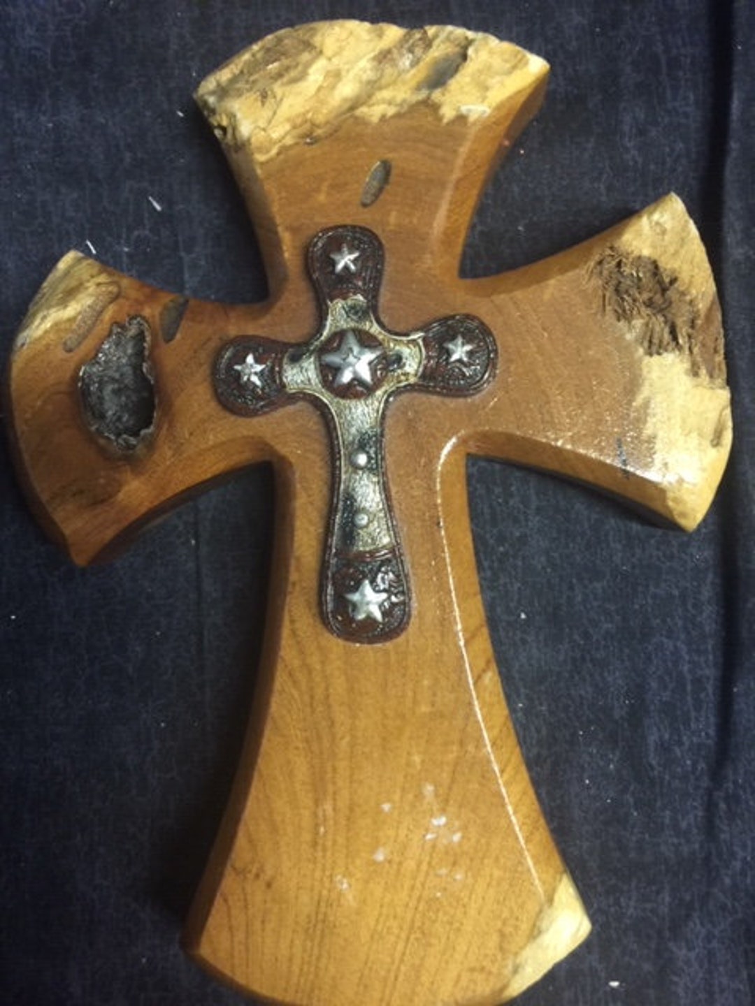 Live Edge Cross Wooden Art Piece With Decorative Inset Center - Etsy