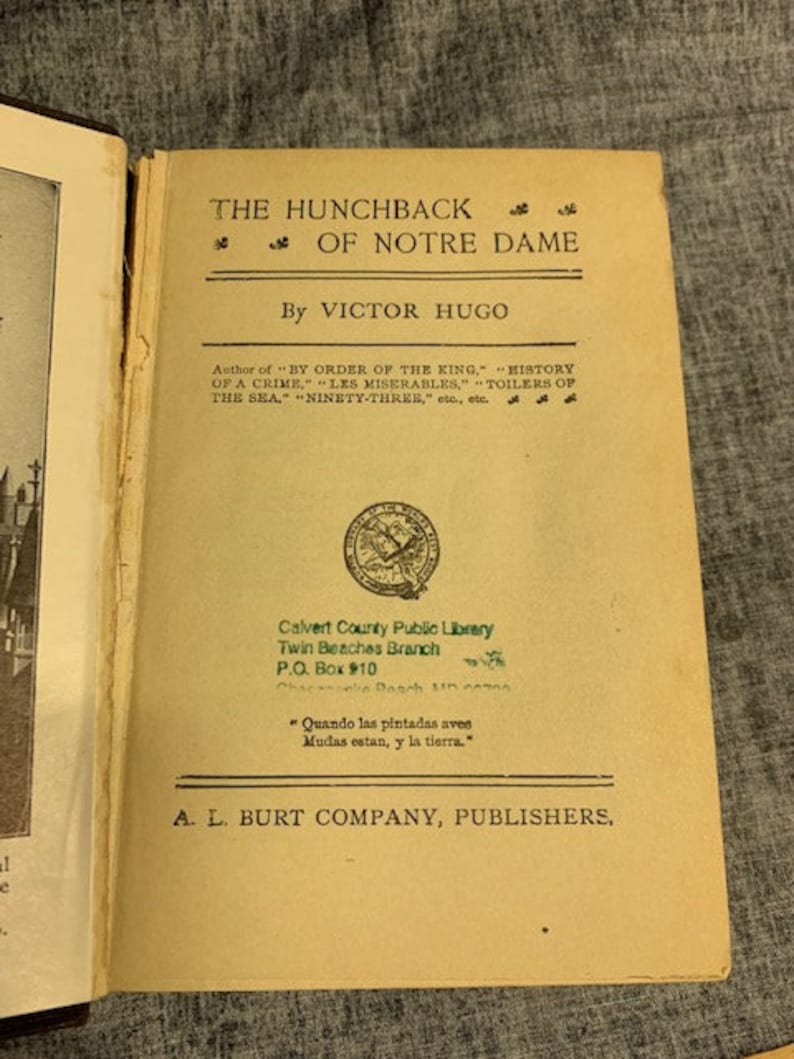 Victor Hugo Hunchback of Notre Dame A L Burt Co Antique Edition Undated ...