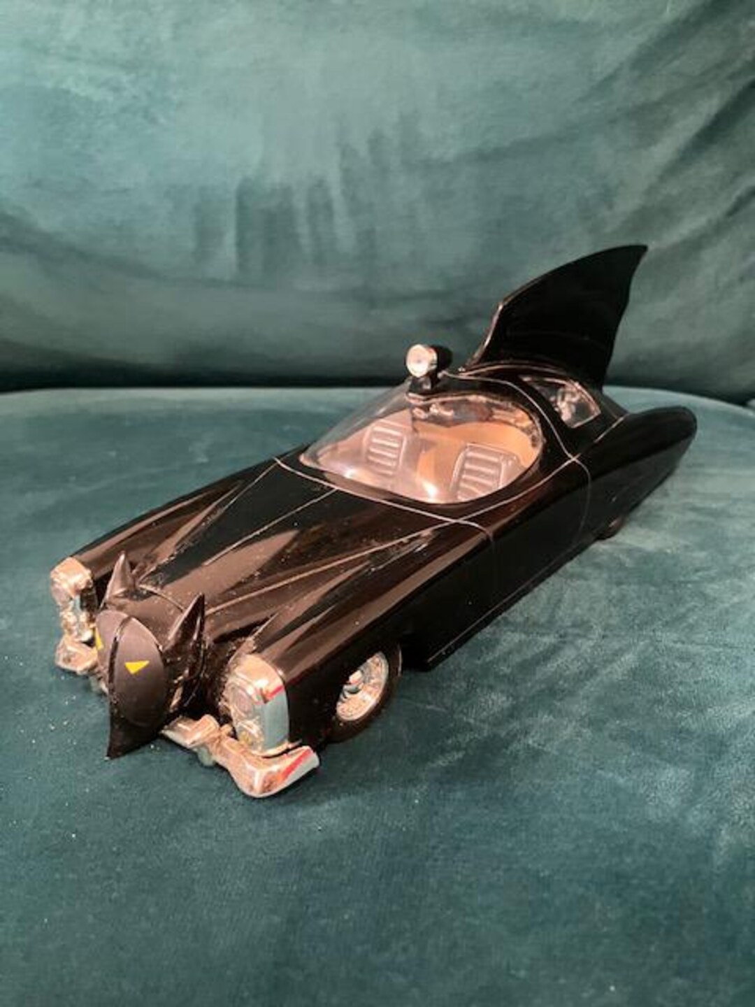 Vintage Plastic Batmobile Toy – Retro Black Bat Car With Fin & Yellow ...
