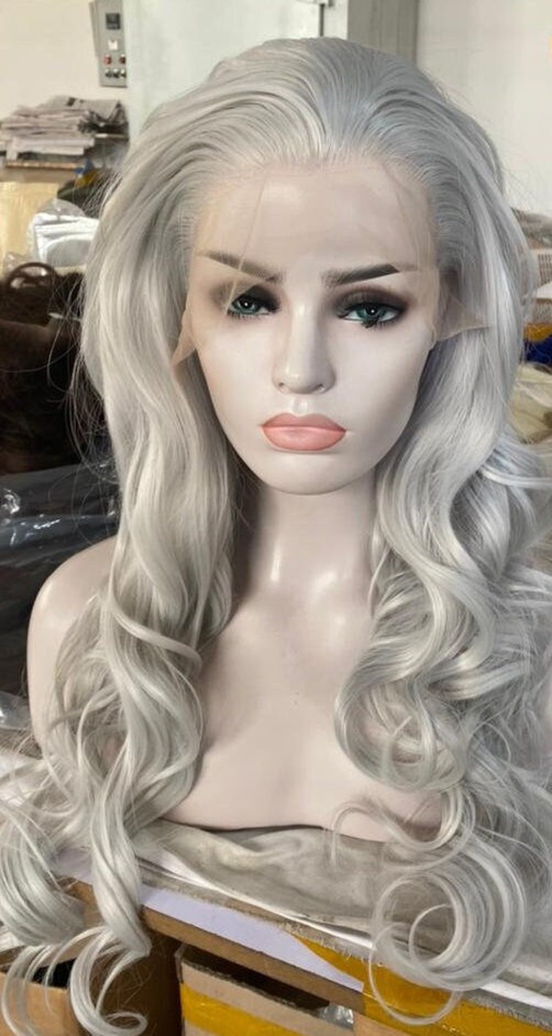 Blesswig/curly Light Silver Lace Front Wig. Human Hair Blend.bless - Etsy
