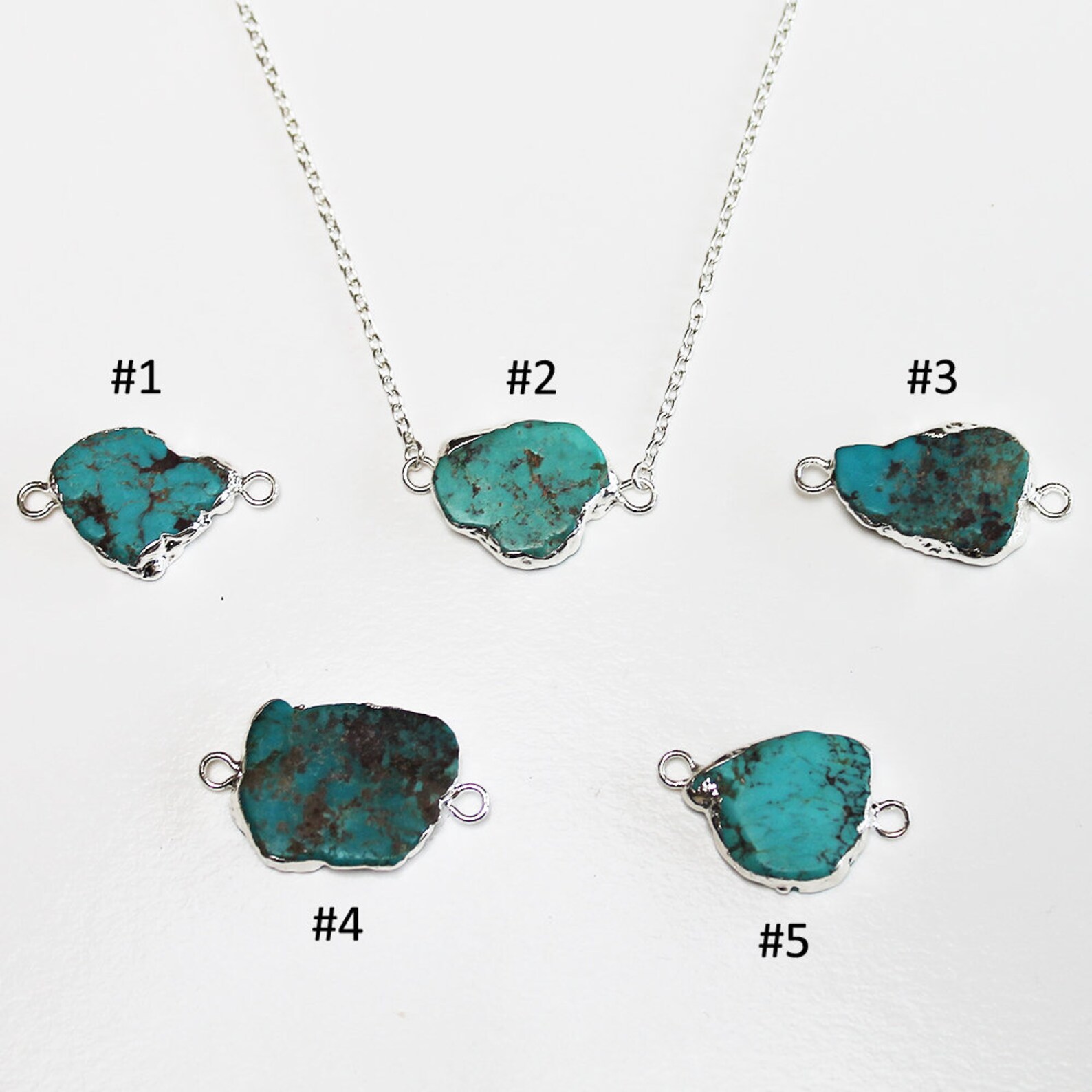 Silver Edged Semi Precious Blue Turquoise Natural Stone Pendant Custom ...