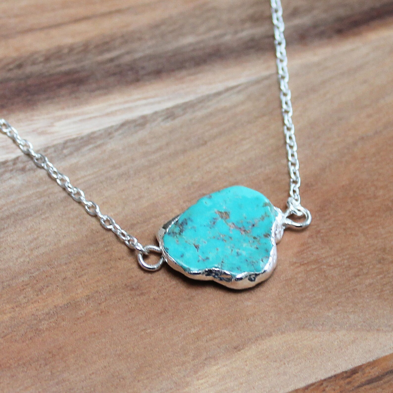 Silver Edged Semi Precious Blue Turquoise Natural Stone Pendant Custom ...