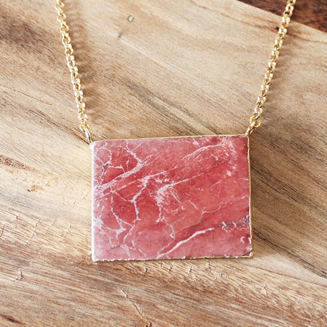 Chunky Gold Edged Rectangle Shaped Semi Precious Natural Jasper Stone ...