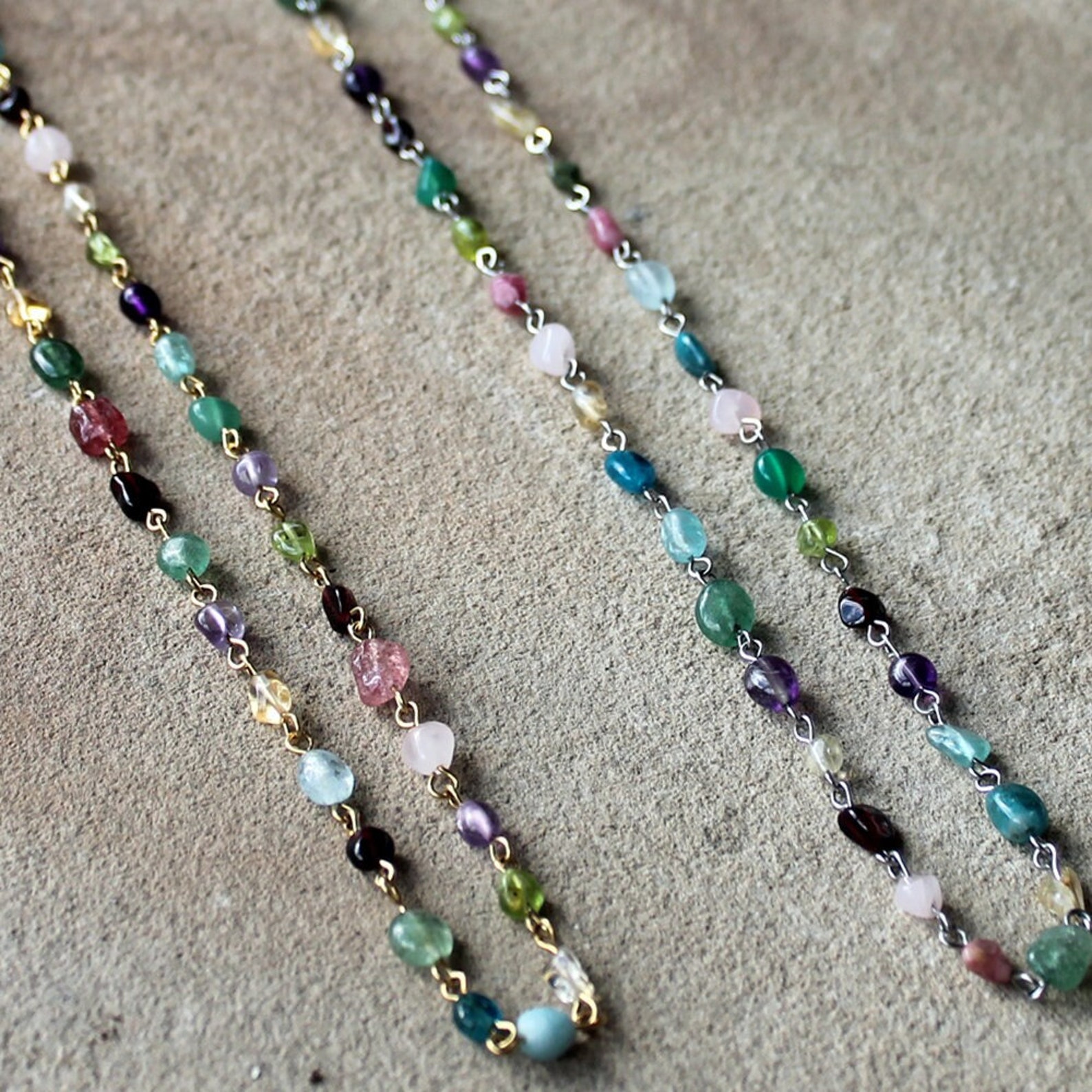 Multi-gemstone Chain Necklace | Rainbow Gemstone Necklace | Long Boho ...