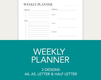 Digital Weekly Planner PDF, Printable & Fillable, Sizes A4/a5/letter ...