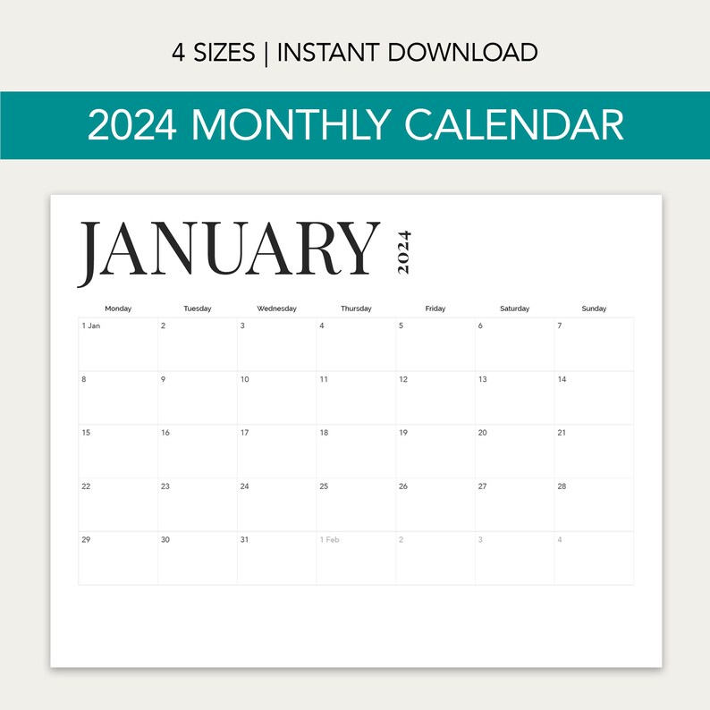 Printable 2024 Calendar - Etsy