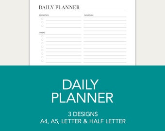 Daily Planner Printable | Letter | A4 | A5 | Half Letter | PDF ...