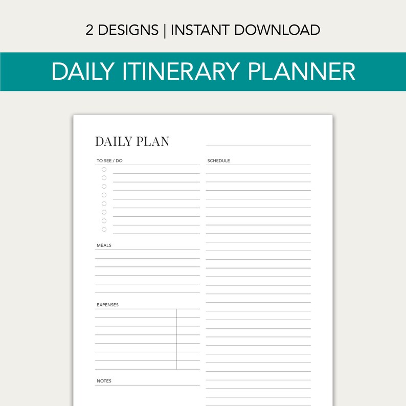 Printable Daily Itinerary Planner - Etsy