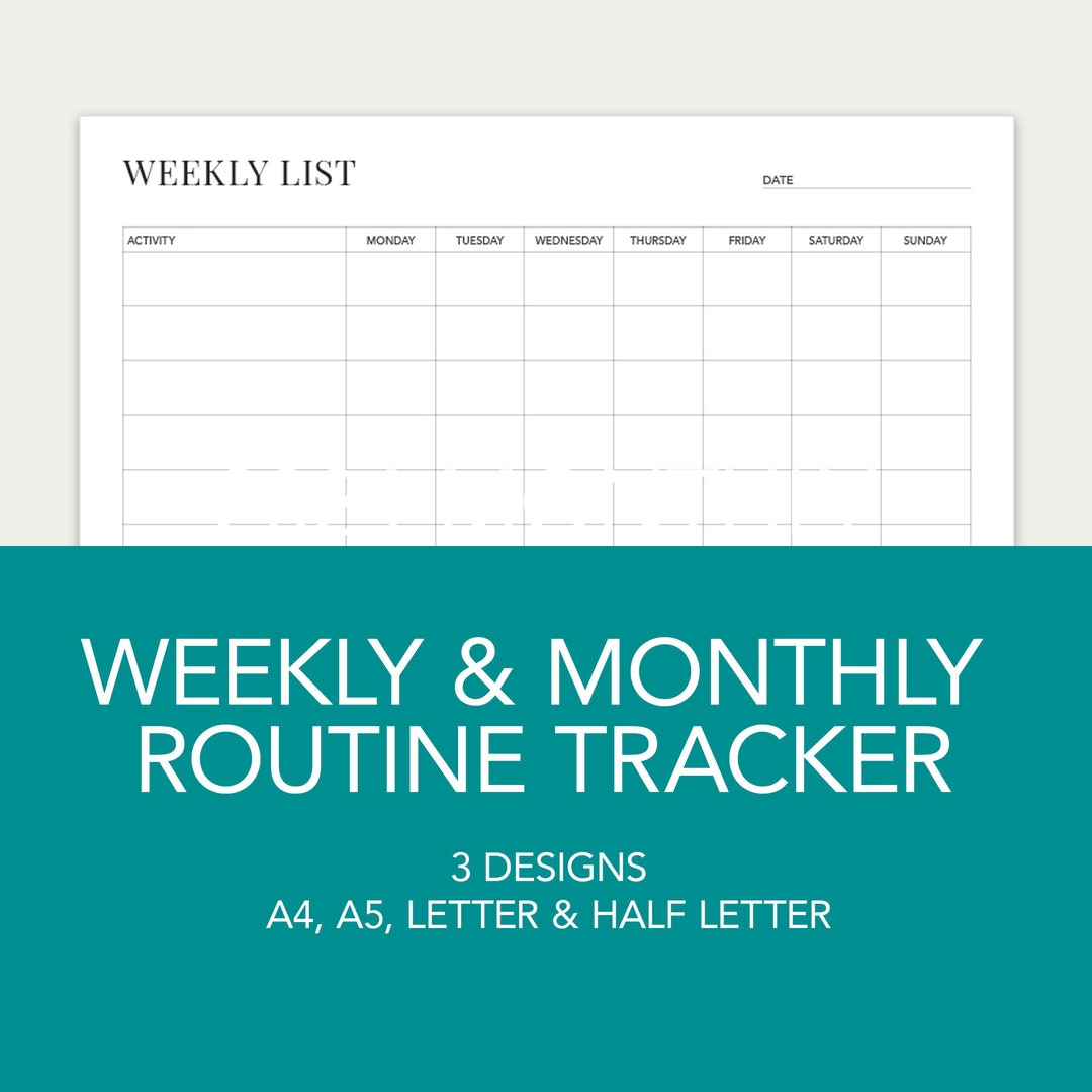 Printable Weekly and Monthly Routine Tracker - Etsy