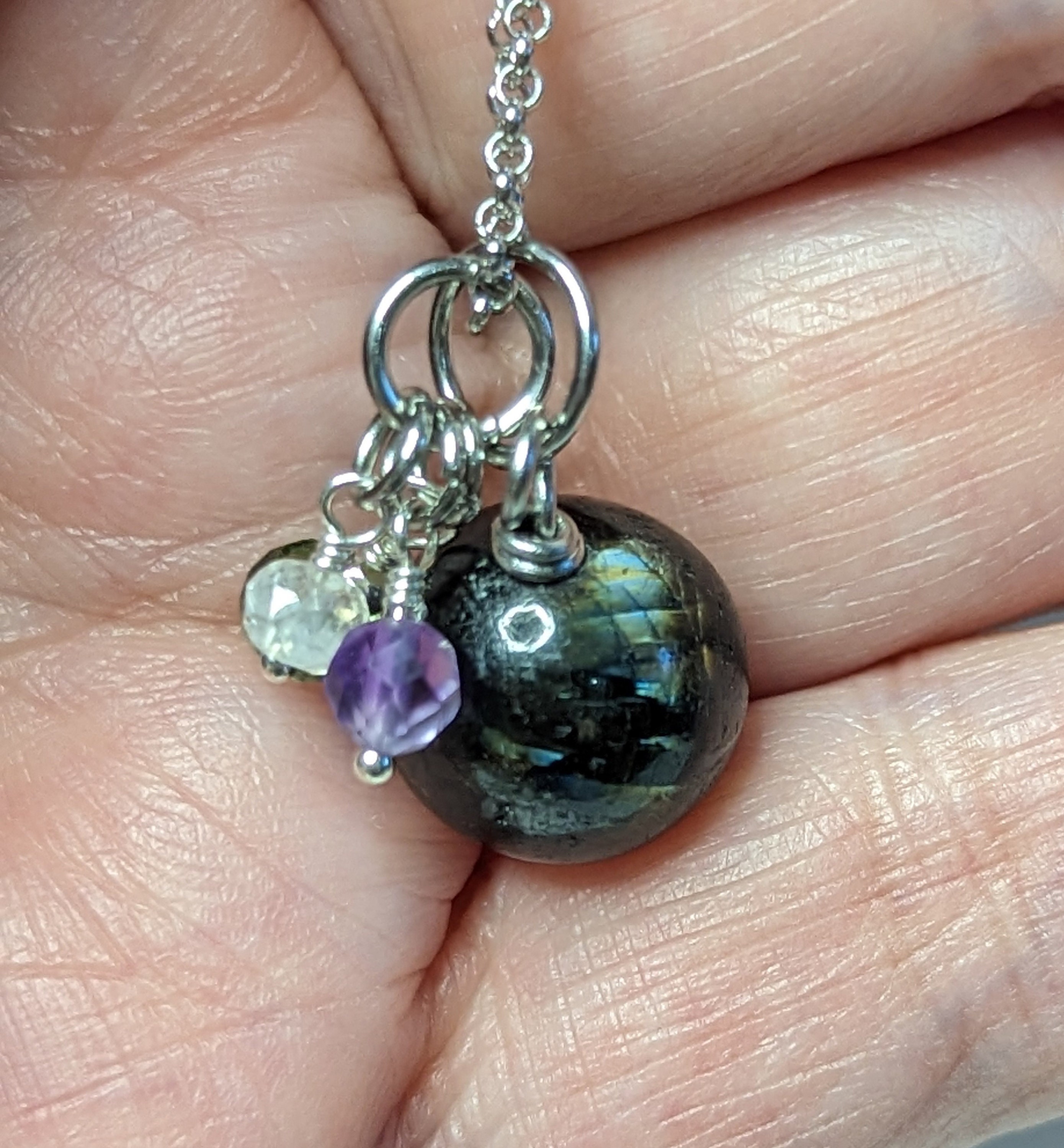Rare Large Nuummite Bead With Moldavite, Moonstone, Amethyst Shadow ...